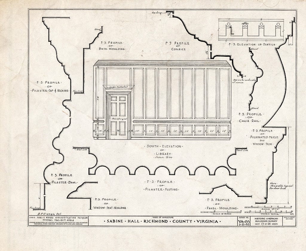 Blueprint HABS VA,80-WAR.V,2- (Sheet 13 of 24) - Sabine Hall, State Ro ...