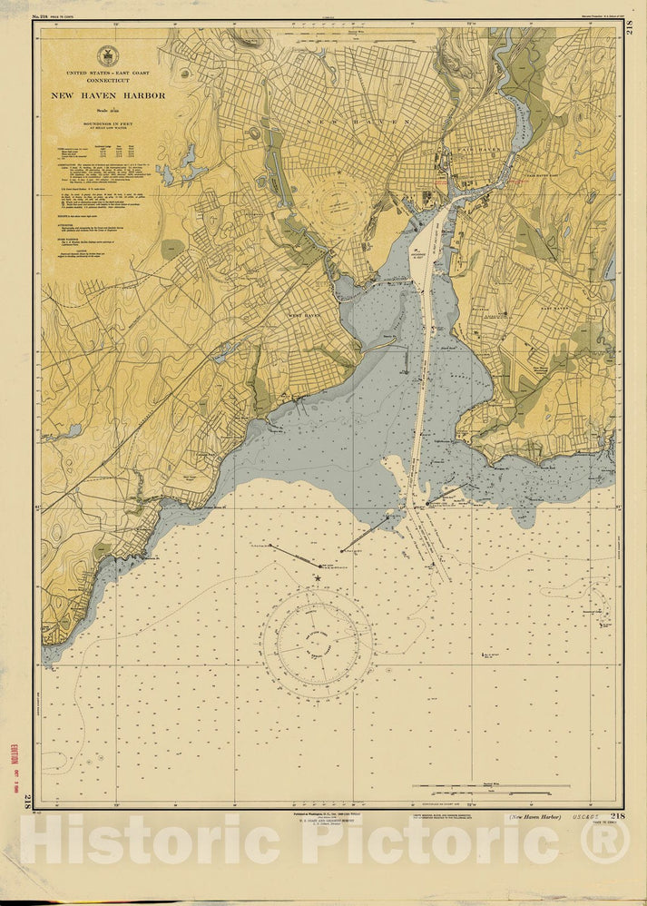 Historic Nautical Map - New Haven Harbor, 1949 NOAA Chart - Vintage Wa ...