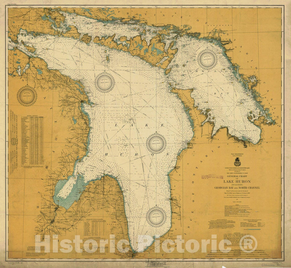 Historic Nautical Map - General Chart Of Lake Huron Including Georgian ...