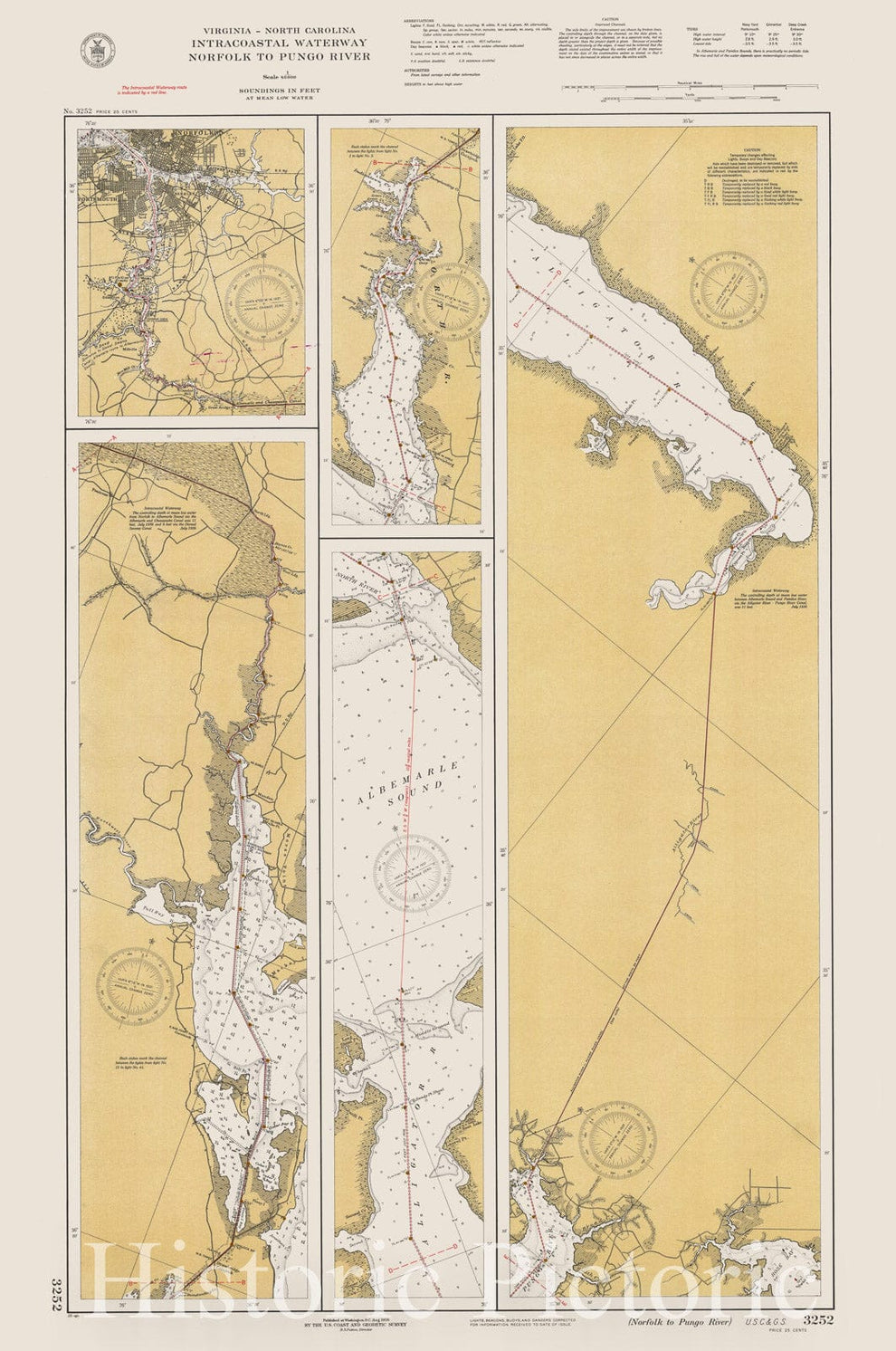 Historic Nautical Map - Norfolk To Pungo River, 1936 NOAA Chart - Nort ...