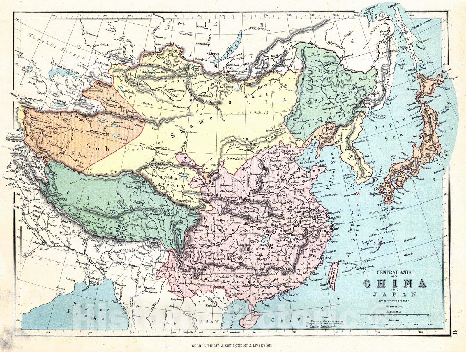Historic Map : 1880 Central Asia with China and Japan : Vintage Wall A ...