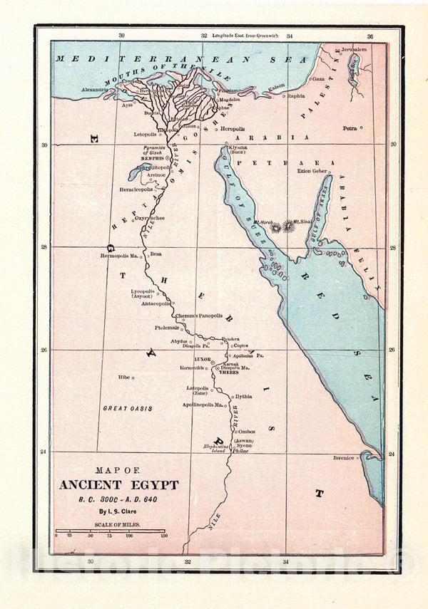 Historic Map : 1898 Map of Ancient Egypt, B.C. 3000 - A.D. 640 : Vinta ...