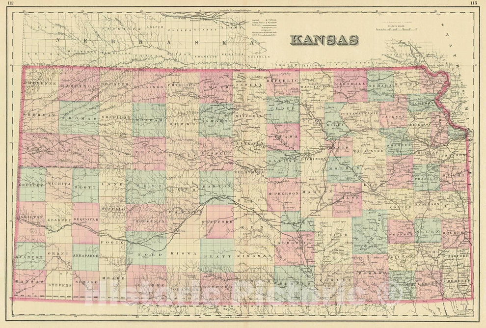 Historic Map : 1876 Kansas : Vintage Wall Art – Historic Pictoric