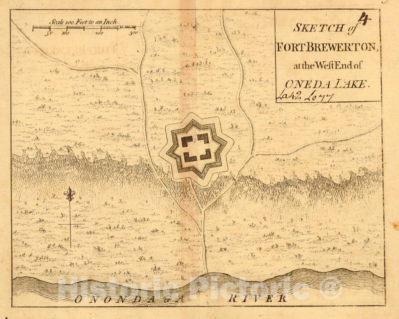 Historic Map : 1796 Sketch of Fort Brewerton at the West End of Oneda ...
