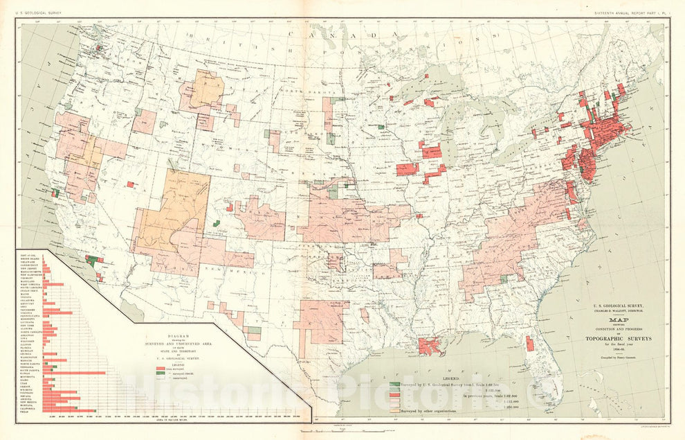 Historic Map : 1895 Map Showing Condition and Progress of Topographic ...