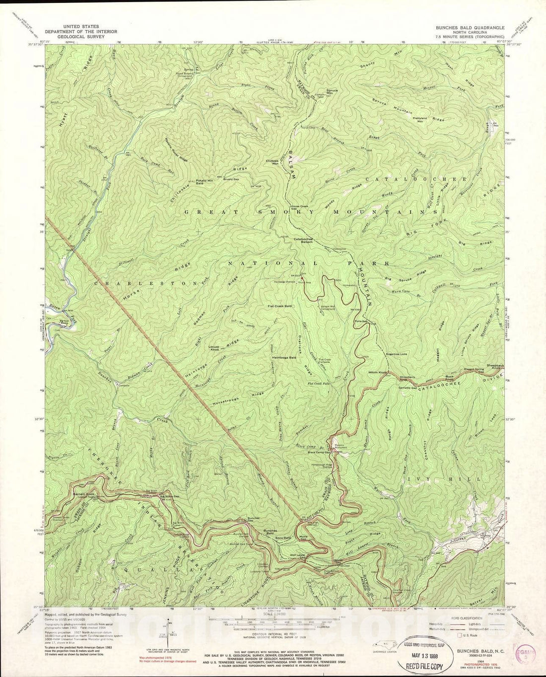 Historic 1935 Map - North Carolina. - Scale 1:24,000 (1976) - Bunches ...