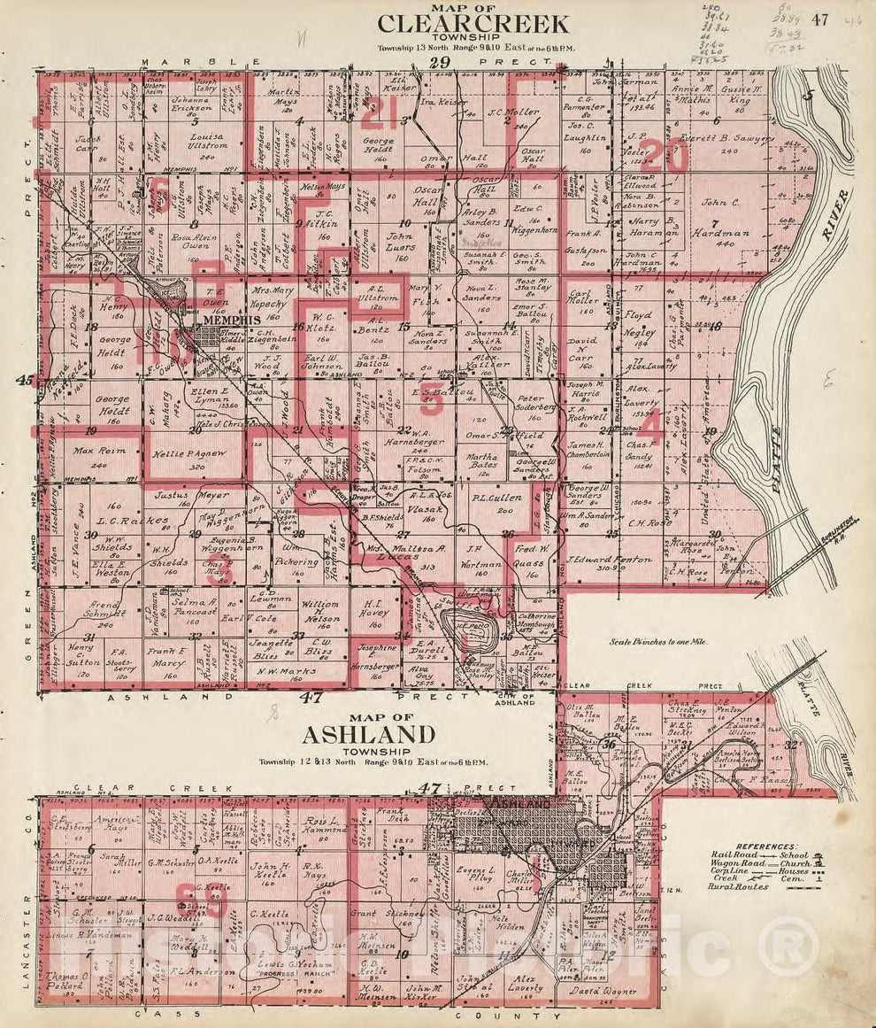 Historic 1916 Map - Atlas of Saunders County, Nebraska - Map of Clear ...