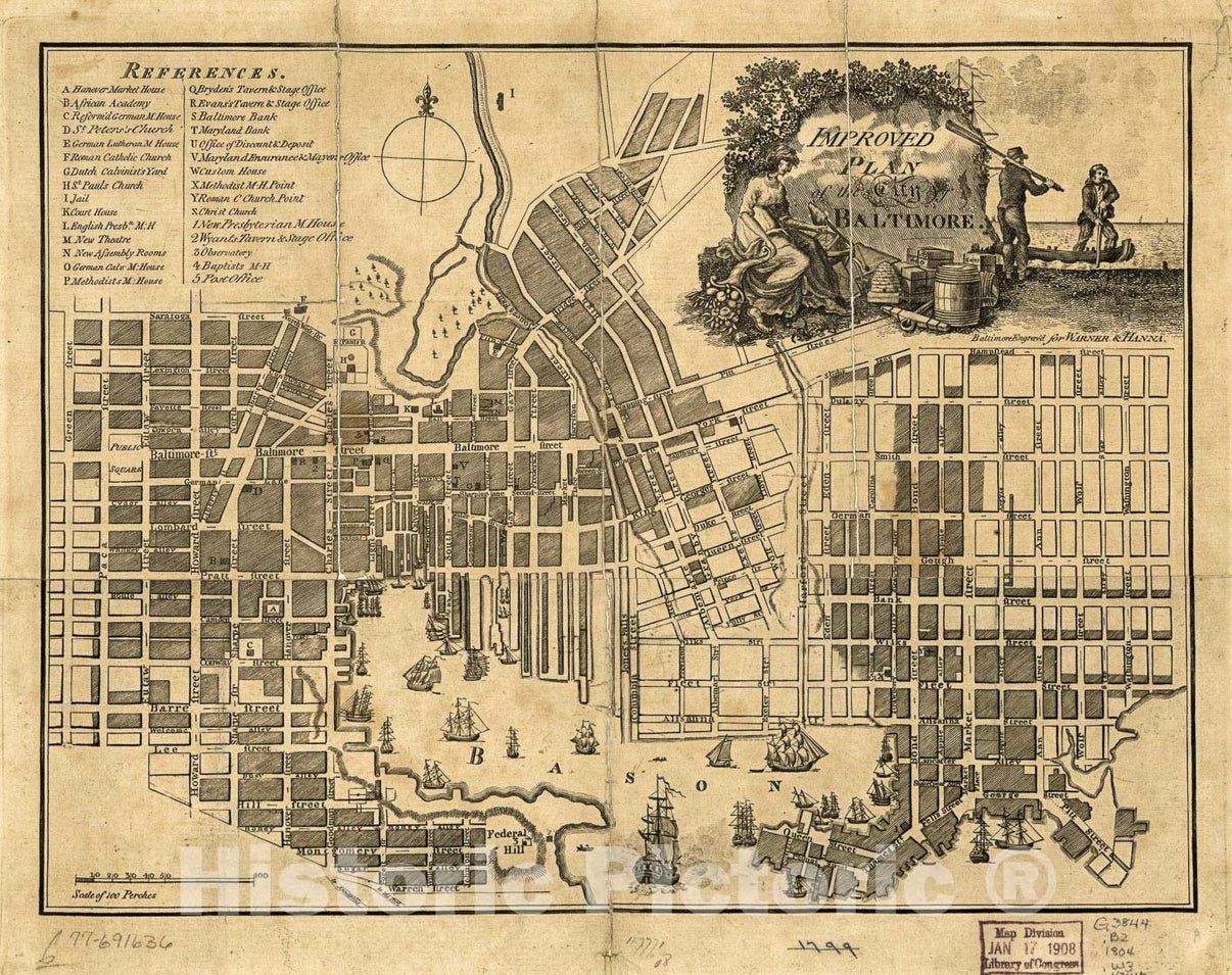 Historic 1804 Map - Improved Plan of The City of Baltimore. – Historic ...