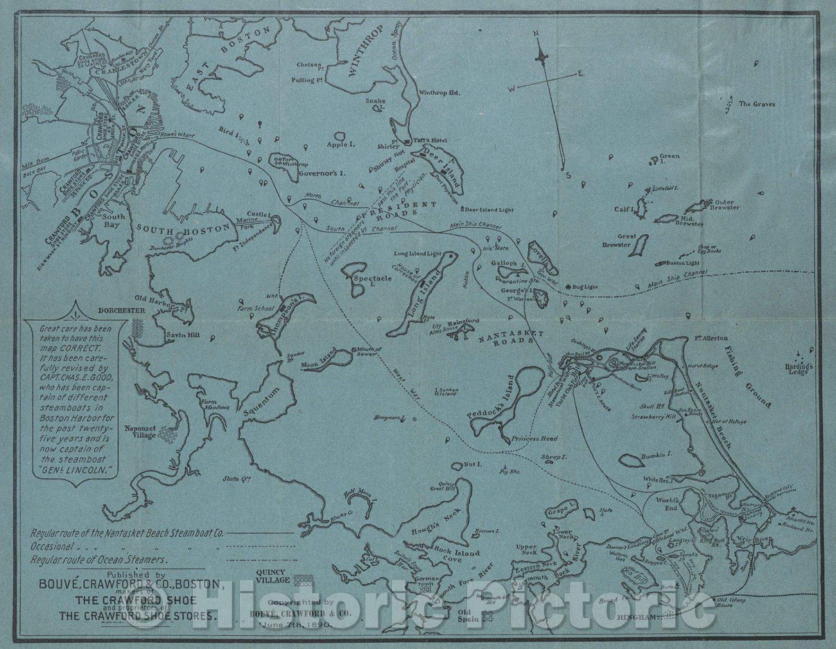 Historic Map : Correct Map of Boston Harbor : giving route and officia ...