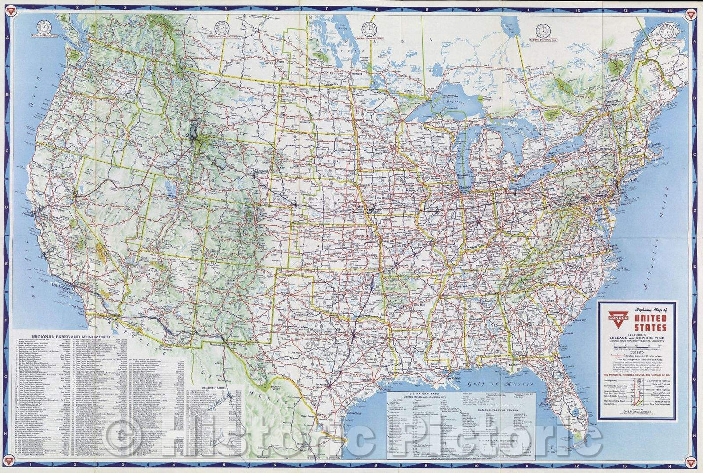 Historic Map : Conoco Highway Map of United States, 1950 , Vintage Wal ...
