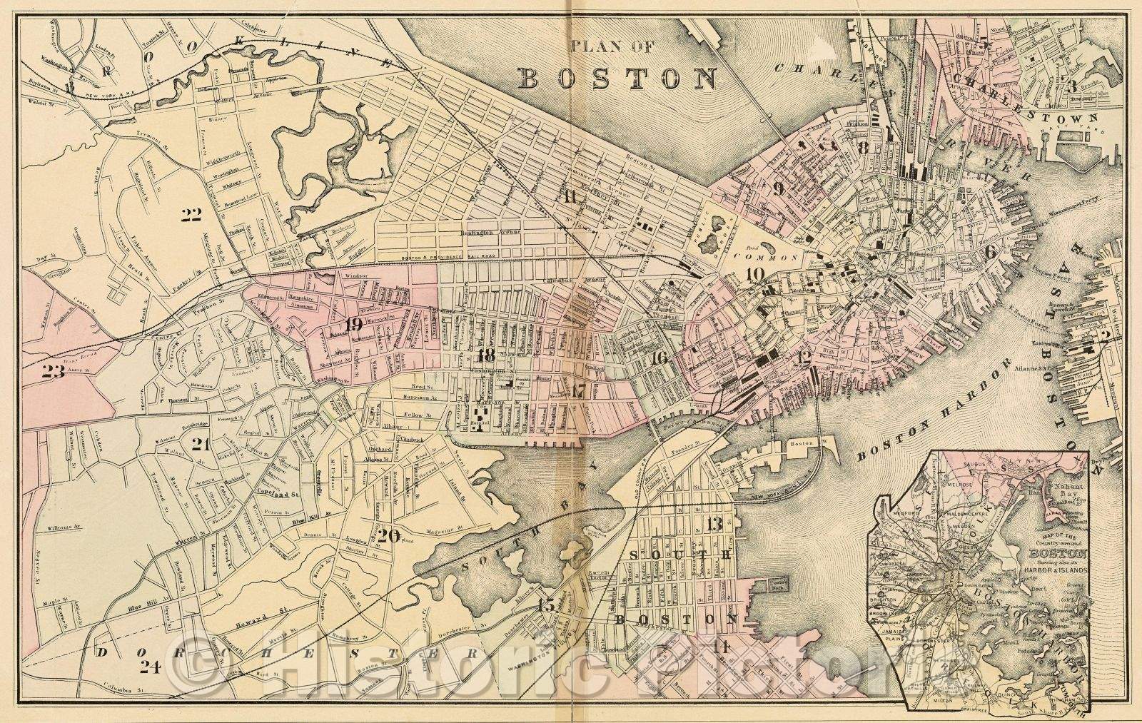 Historic Map : Plan of Boston, 1884 , Vintage Wall Art – Historic Pictoric