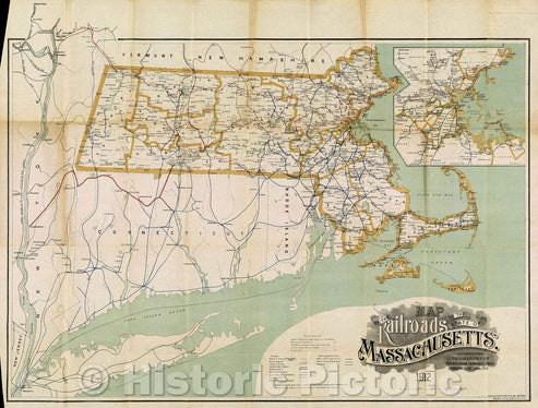 Historic Map : Map of the Railroads of the State of Massachusetts. 191 ...