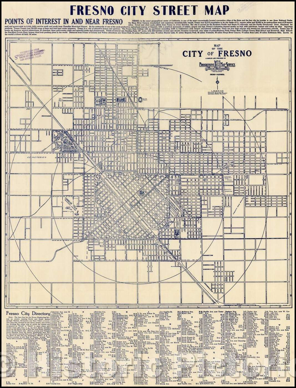 Historic Map - Fresno City Street Map, 1925, Progressive Map Service ...