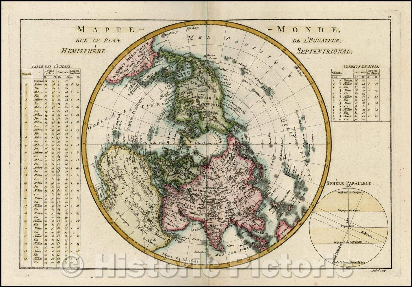 Historic Map - Mappe-Monde Sur Le Plan De L'Equateur Hemisphere Septen ...