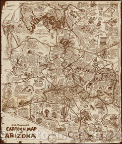 Historic Map - Reg Manning's Cartoon Map of Arizona, 1938, Reginald Ma ...