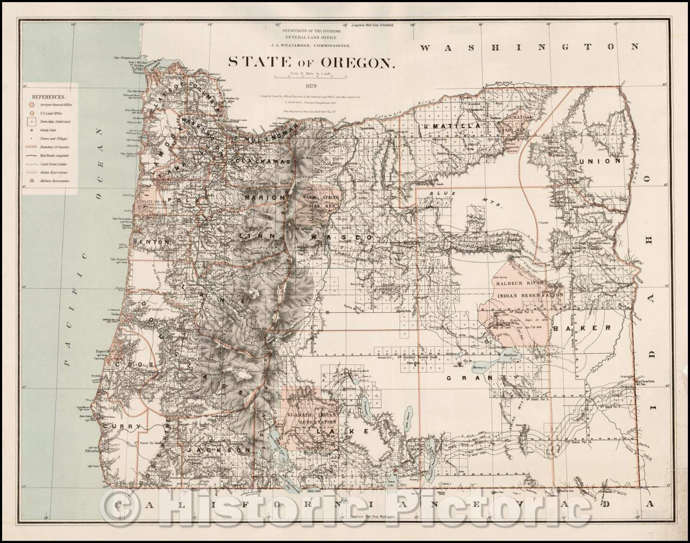 Historic Map - State of Oregon, 1879, U.S. General Land Office - Vinta ...