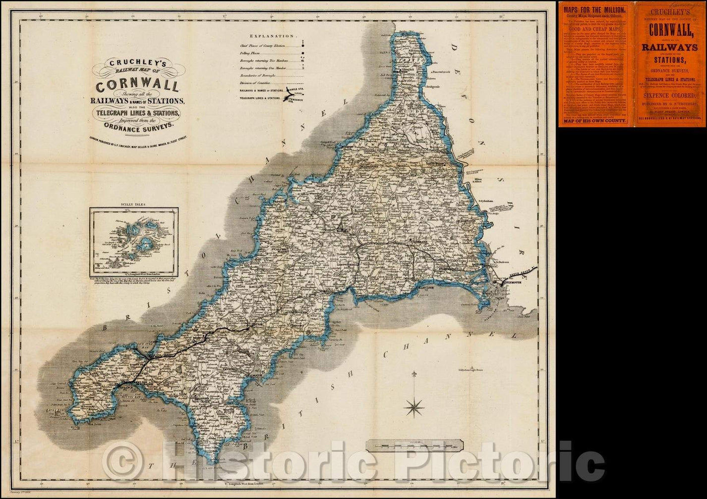Historic Map - Cruchley's Railway Map of Cornwall Showing All the Rail ...