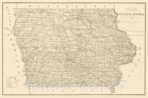 Historic Map - State of Iowa, 1885, U.S. General Land Office - Vintage ...