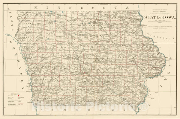 Historic Map - State of Iowa, 1885, U.S. General Land Office - Vintage ...