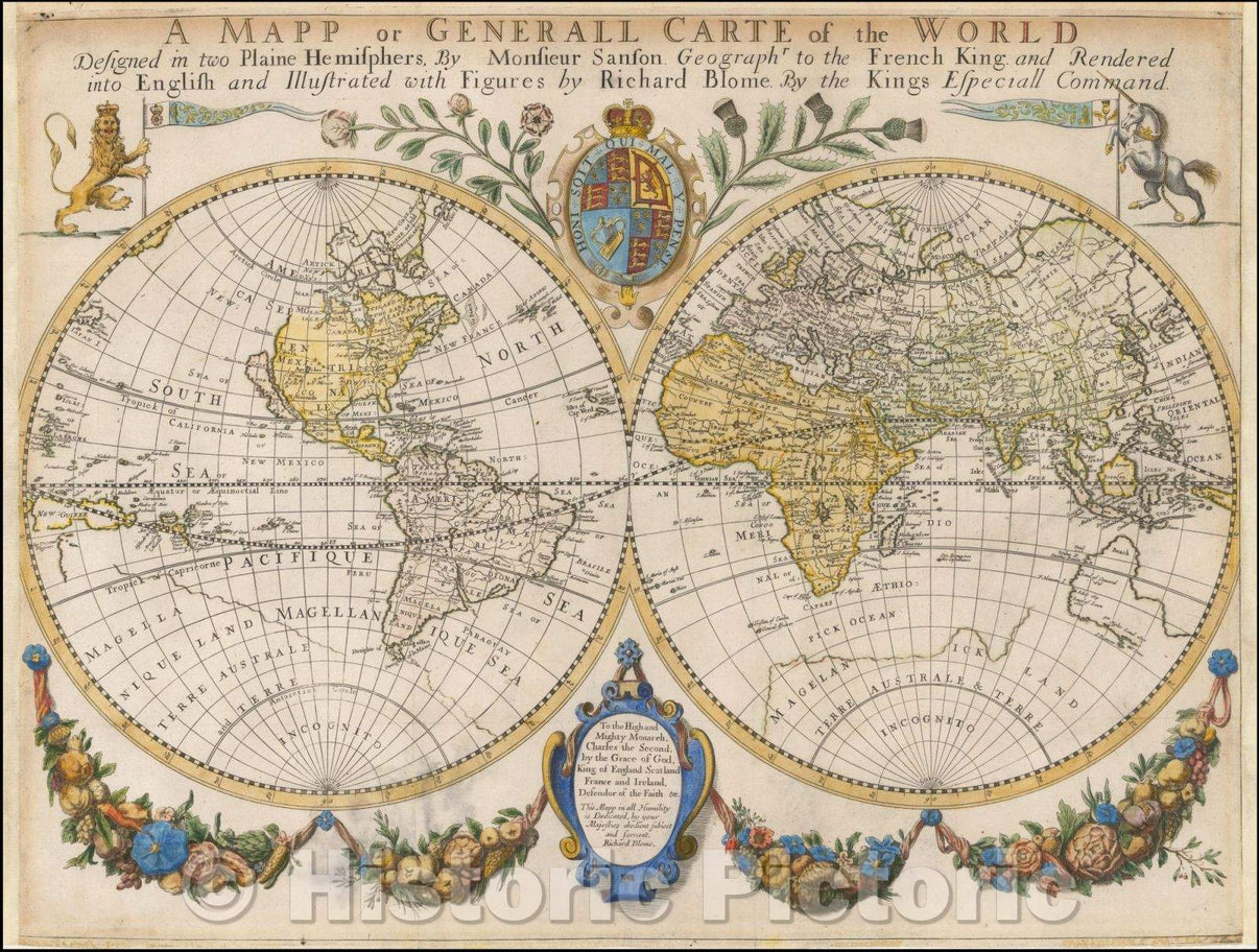 Historic Map - A Mapp or Generall Carte of the World Designed in two P ...