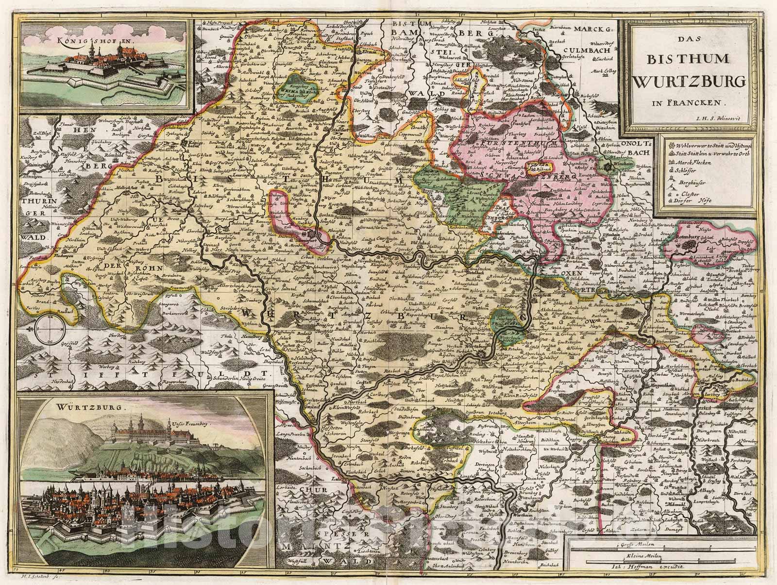 Historic Map : Das Bisthum Wurtzburg in Francken., 1716, Vintage Wall ...
