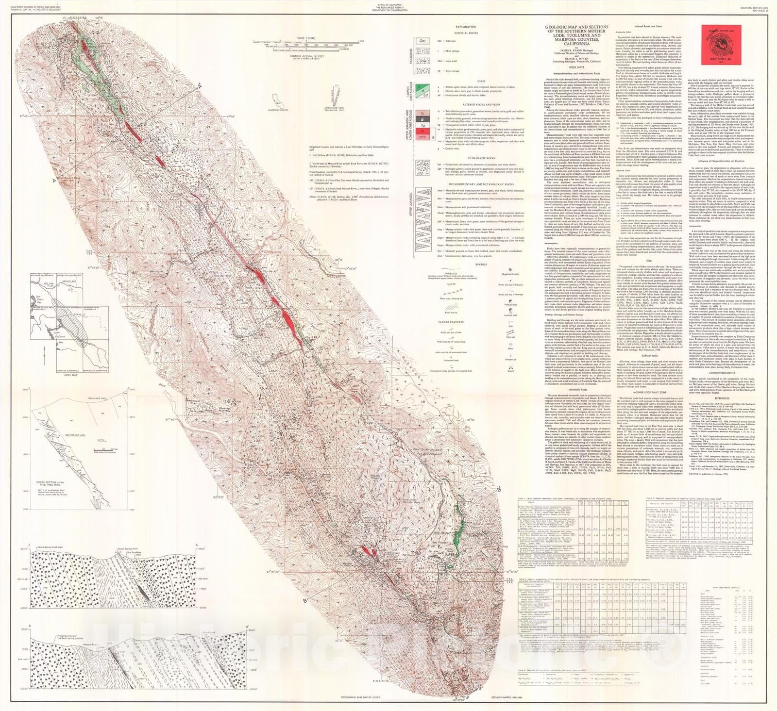 Southern Mother Lode California Mineral Map 1977 USGS – Historic Pictoric