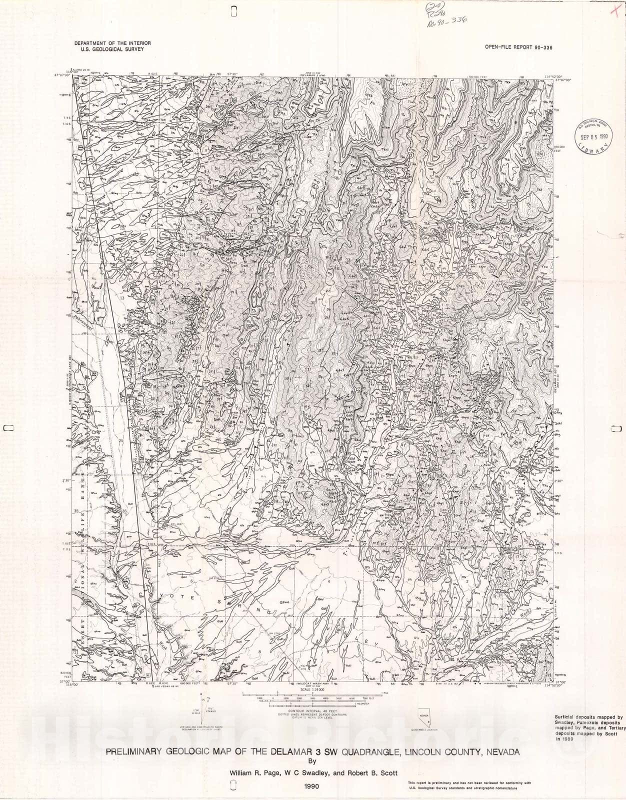 Map : Preliminary geologic map of the Delamar three SW quadrangle, Lin ...