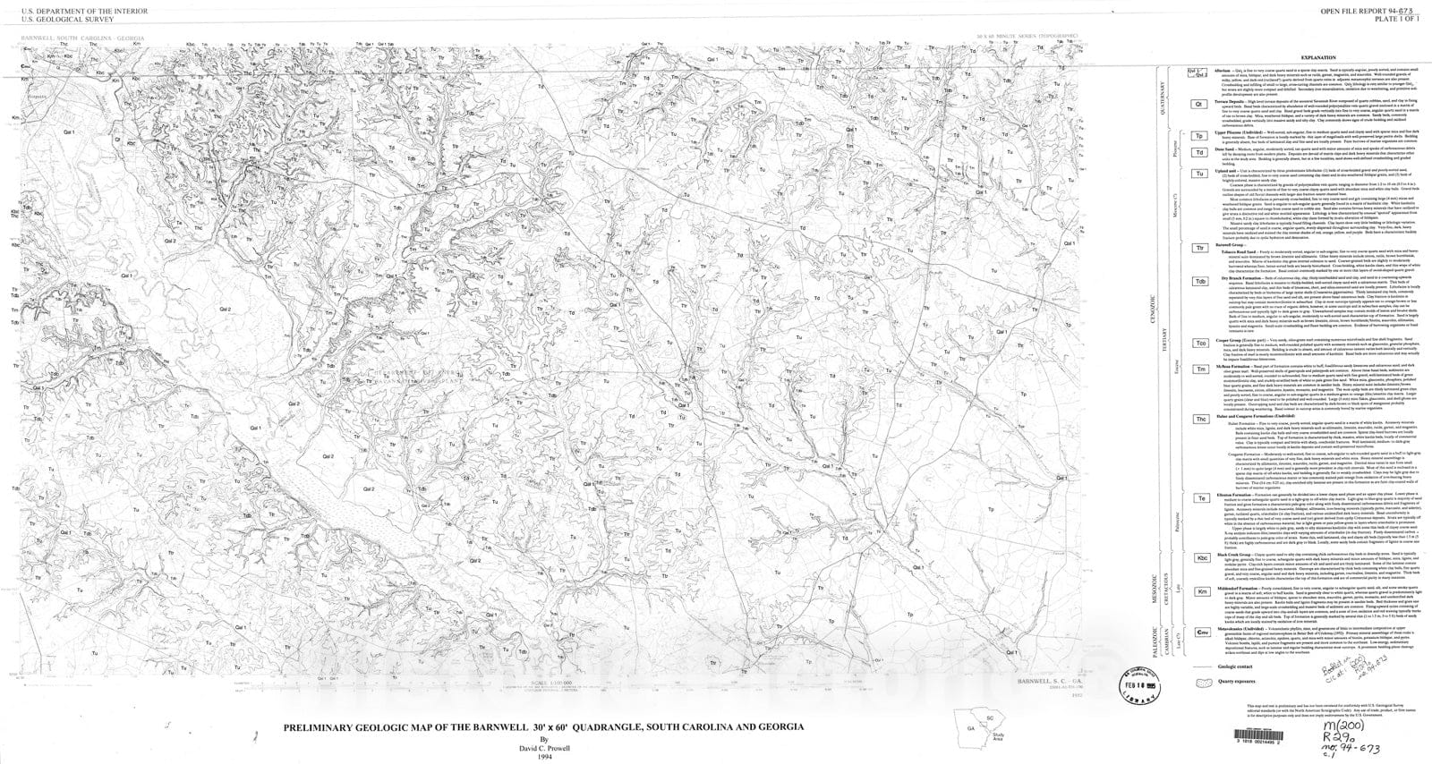 Map : Preliminary geologic map of the Barnwell 30' x 60' quadrangle, S ...