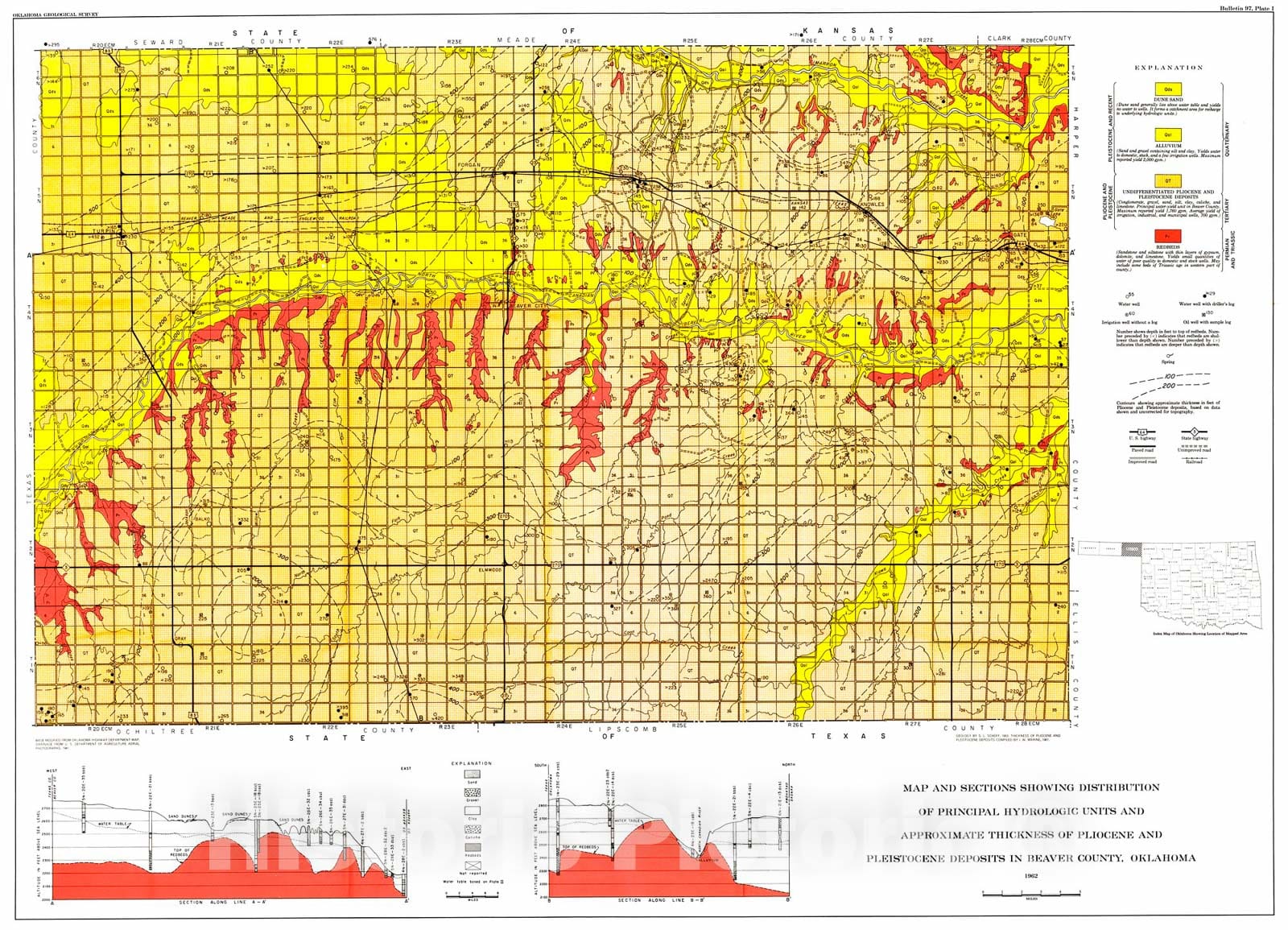 Map : Plate 1. Map and sections showing distribution of principal hydr ...