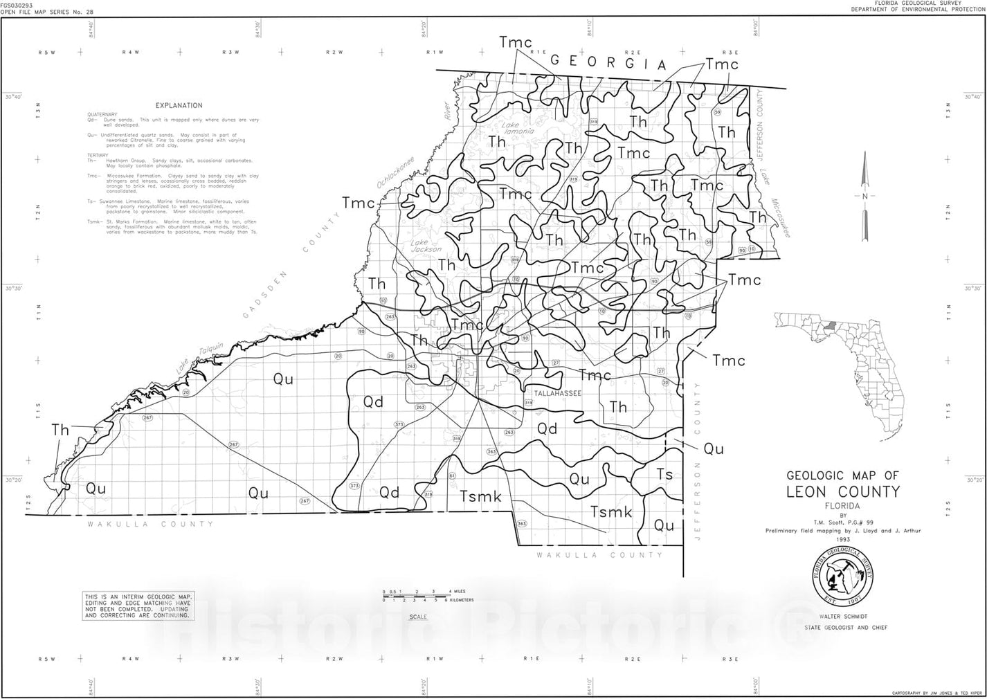 Map : Geologic map of Leon County, Florida, 1993 Cartography Wall Art ...