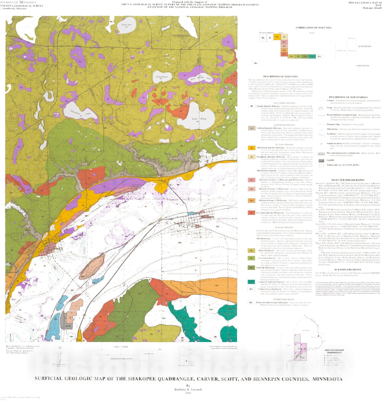 Map : Surficial geologic map of the Shakopee quadrangle, Carver, Scott ...