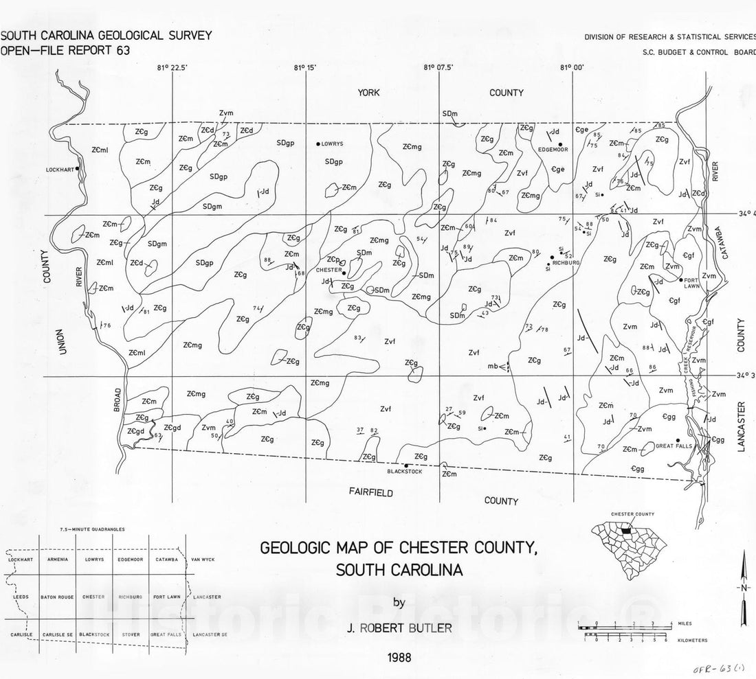 Map : Geologic map of Chester County, South Carolina, 1988 Cartography ...