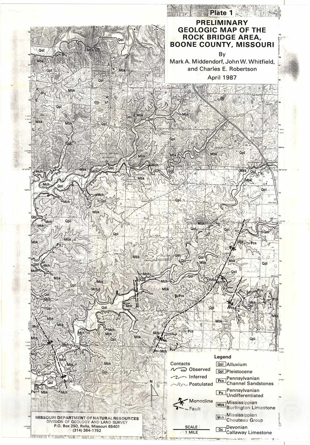 Map : Preliminary geologic map of the Rock Bridge area, Boone County ...
