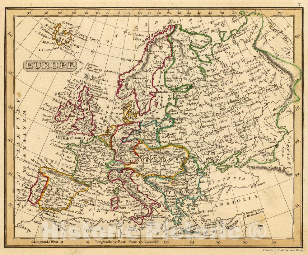 Europe 1835 Historical Map Print | Thomas's Library Atlas – Historic ...