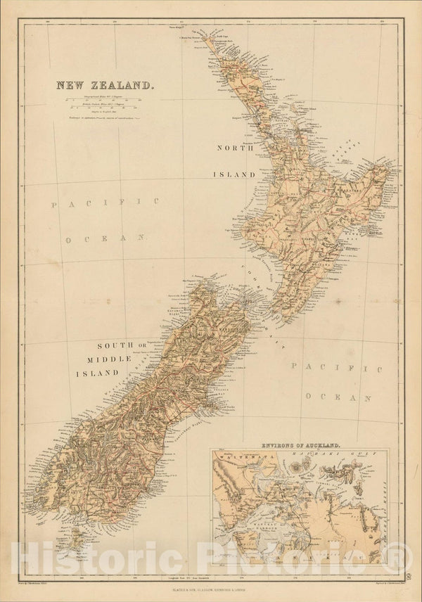 Historic Map : New Zealand (with Environs of Auckland), c1860, Blackie ...