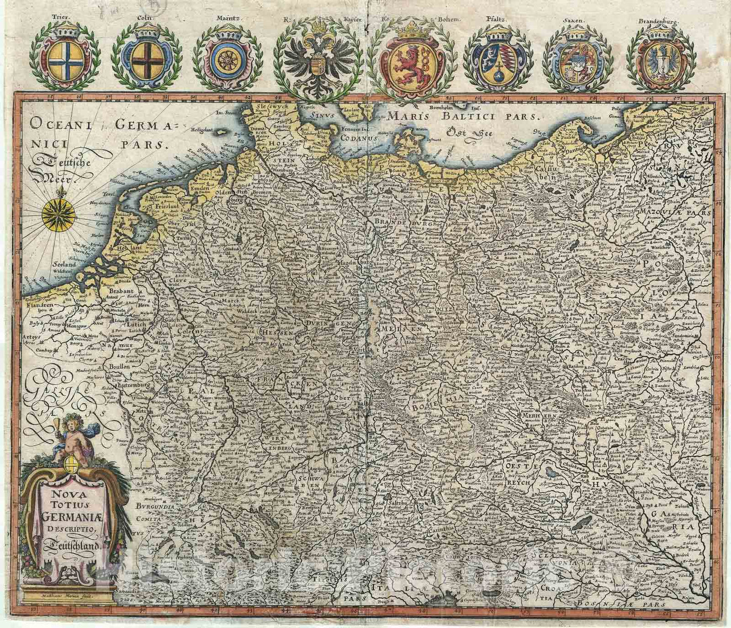 Historic Map : Germany "Holy Roman Empire", Merian, 1649, Vintage Wall ...