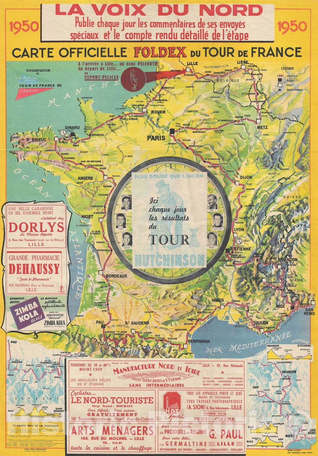 Historic Map : Official Route of The Tour de France Cycling Race, Fold ...