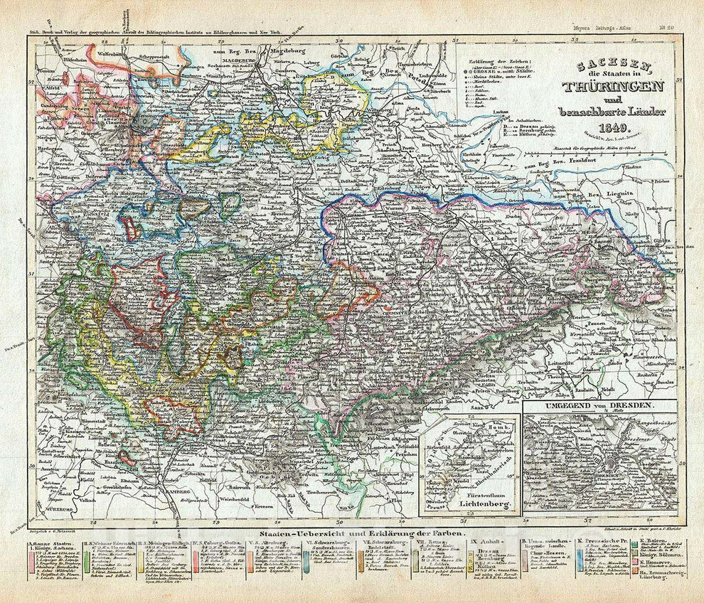 Historic Map : Meyer Antique Map of Thuringia (The Thuringian States ...