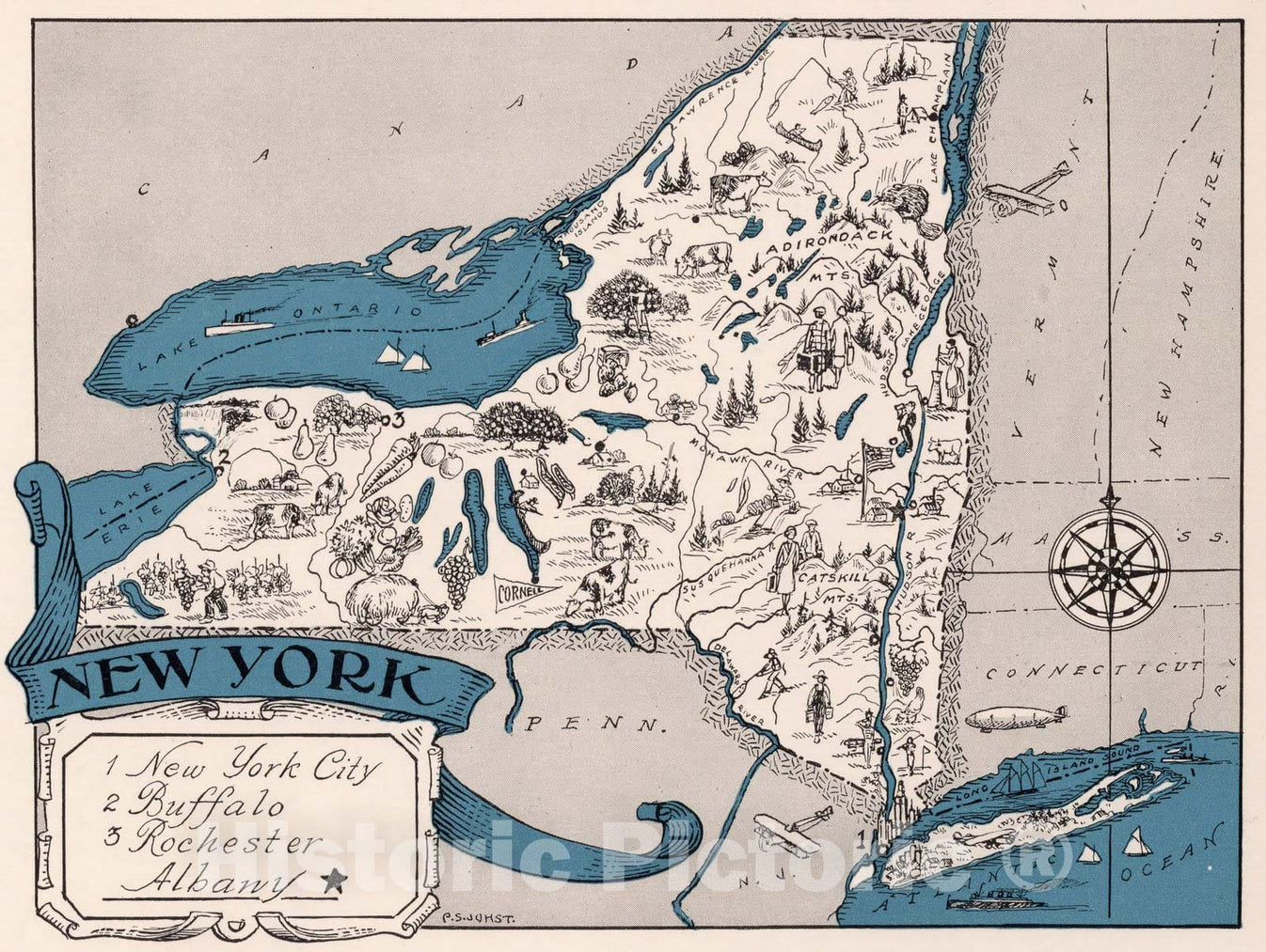 Historic Map : School Atlas Map, New York. 1931 - Vintage Wall Art ...