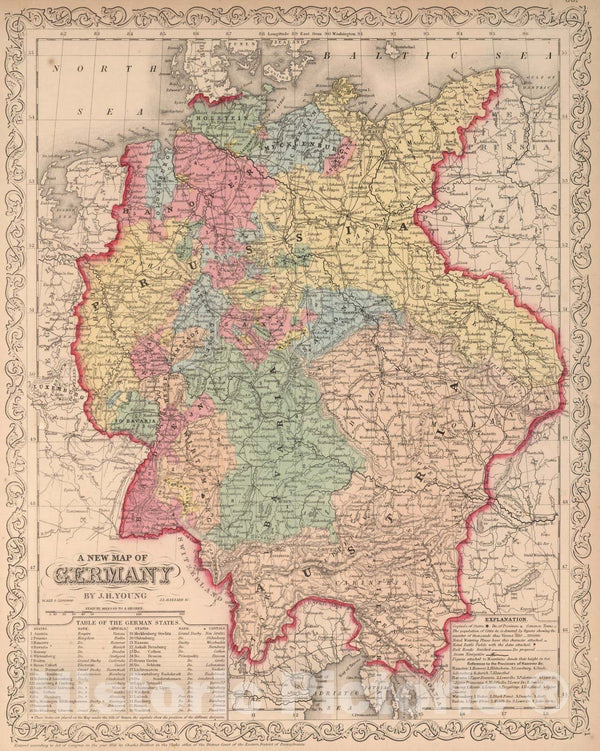 Historic Map : A New Map of Germany, 1856 - Vintage Wall Art – Historic ...