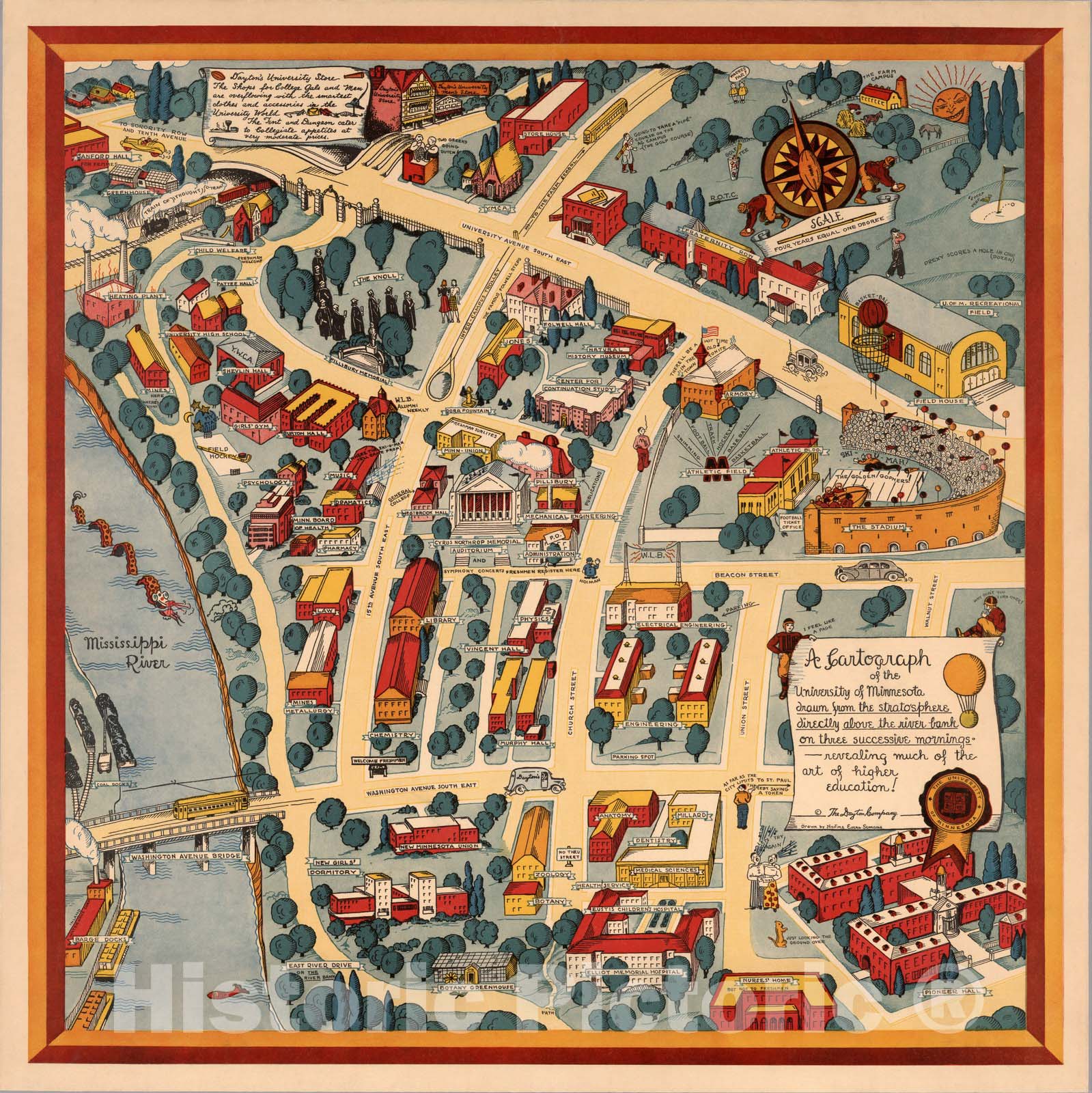 University of Minnesota Pictorial Map 1940 Print | Historic Pictoric