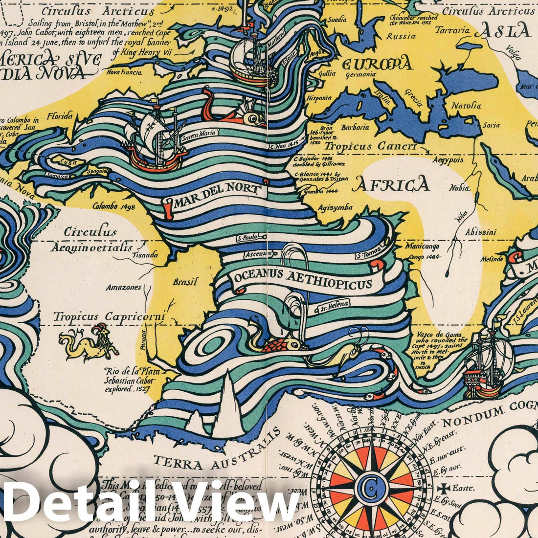 World in the Time of Cabot Pictorial Map 1924 Print – Historic Pictoric