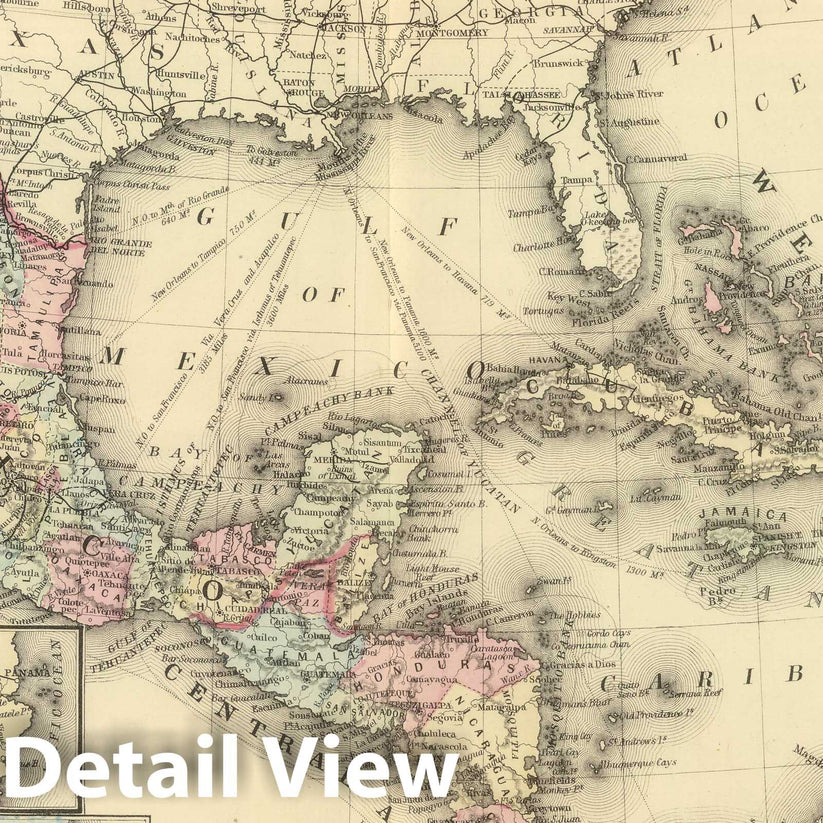 Mexico Central America West Indies Railroad Map 1884 – Historic Pictoric