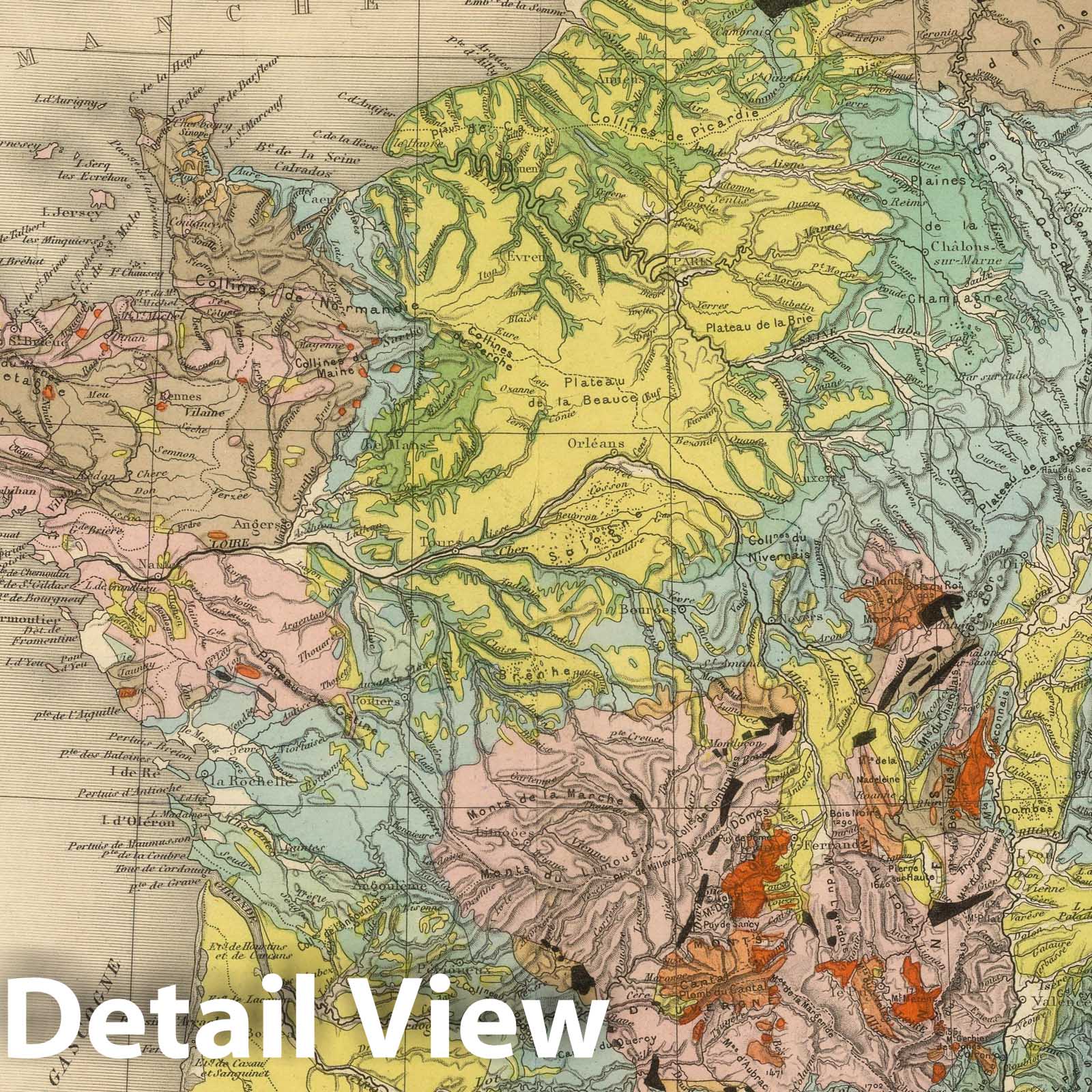 France Geological Map 1892 Historical Reproduction | Historic Pictoric