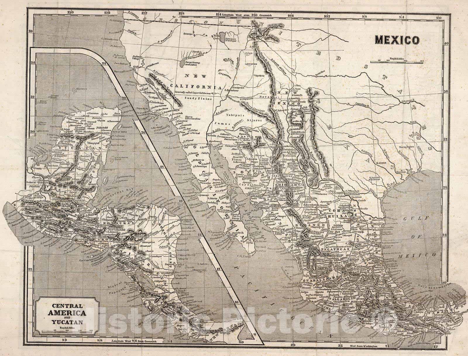 Historic Map : National Atlas - 1845 Mexico - Vintage Wall Art ...