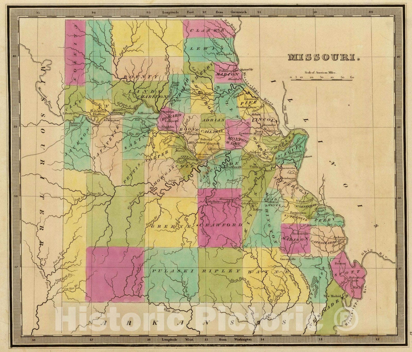 Missouri Railroad Map 1840 | Historical Map Print | Historic Pictoric