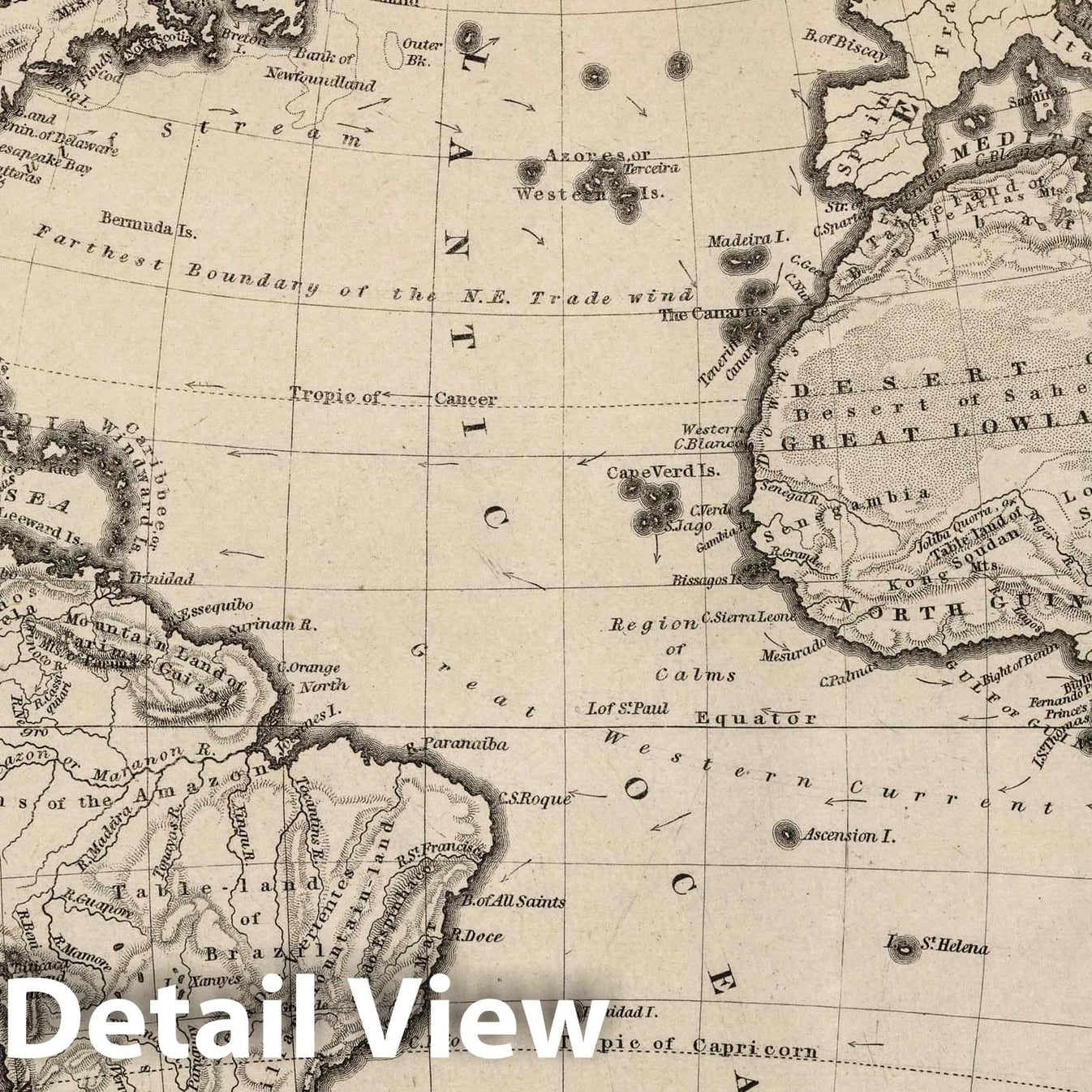 Historic Map : School Atlas - 1845 Physical Map Of America & Africa An ...