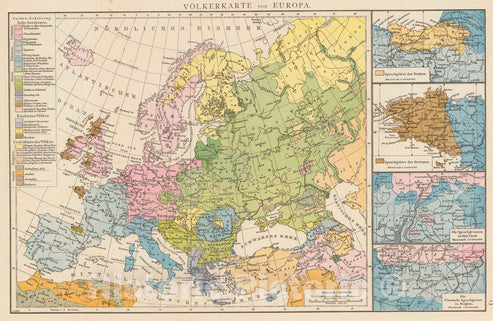 Historic Map : France; Spain, , Europe 1881 Volkerkarte von Europa ...