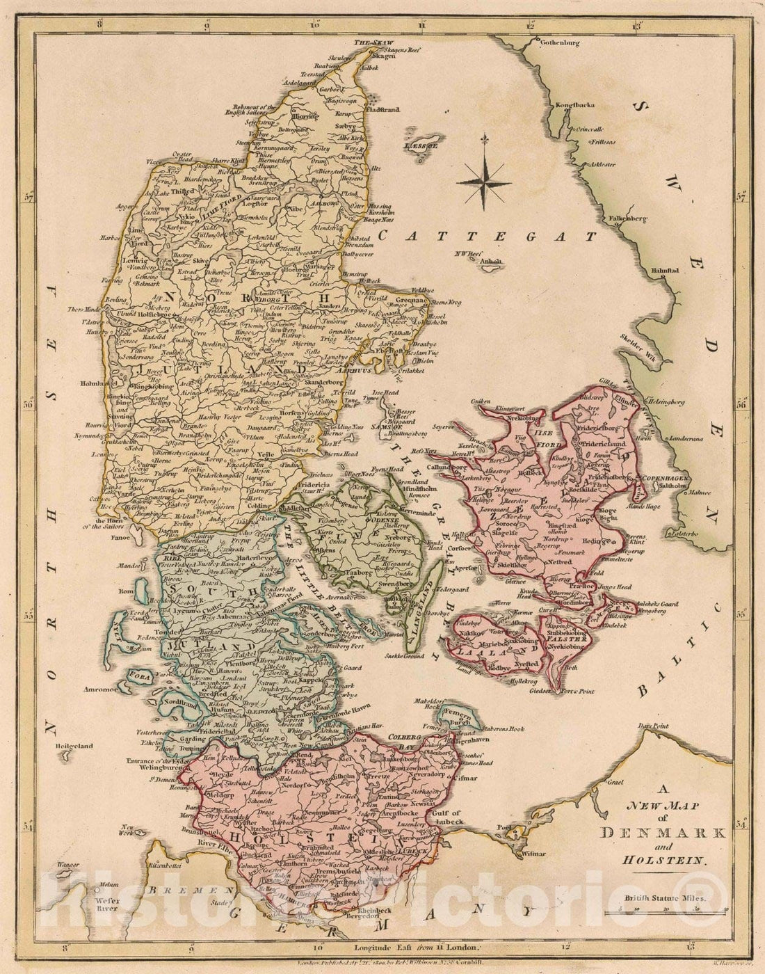 Historic Map : 1800 A New Map of Denmark and Holstein. - Vintage Wall ...