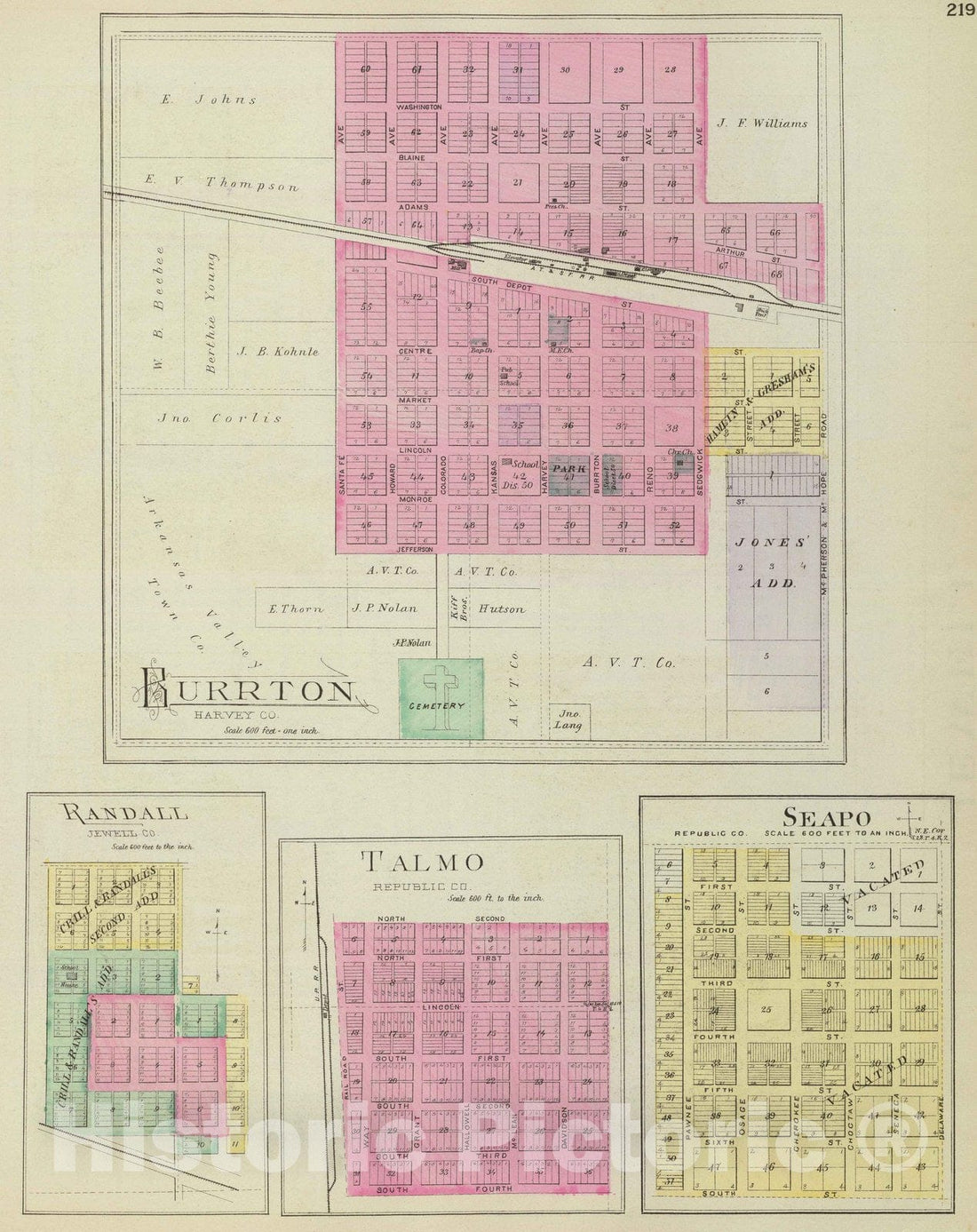Historic Map : Burrton (Kan.), Kansas, 1887 Burrton, Randall, Talmo, S ...